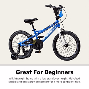 Schwinn Koen & Elm BMX Style Toddler and Kids Bike, For Girls and Boys, 18-Inch Wheels, With Training Wheels, Chain Guard, and Number Plate, Recommended Height 42-52 Inch, Blue
