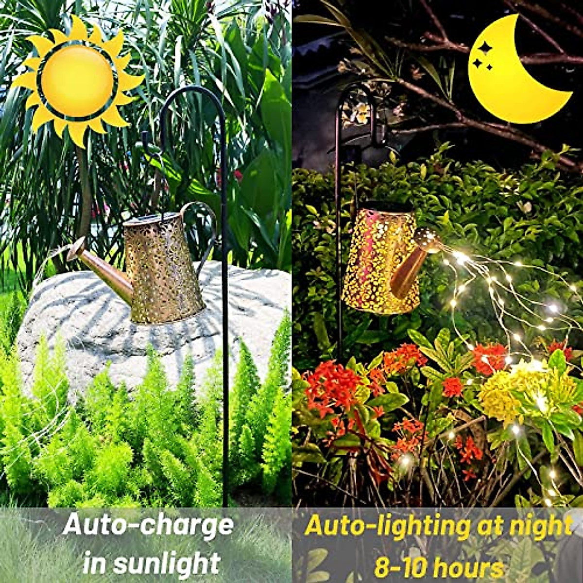 Solar Watering Can with Cascading Lights Waterproof Metal Enchanted Watering Can Solar Waterfall Lights for Outdoor Garden Decor Yard Decorations Pathway Lawn Romantic Atmosphere Lighting