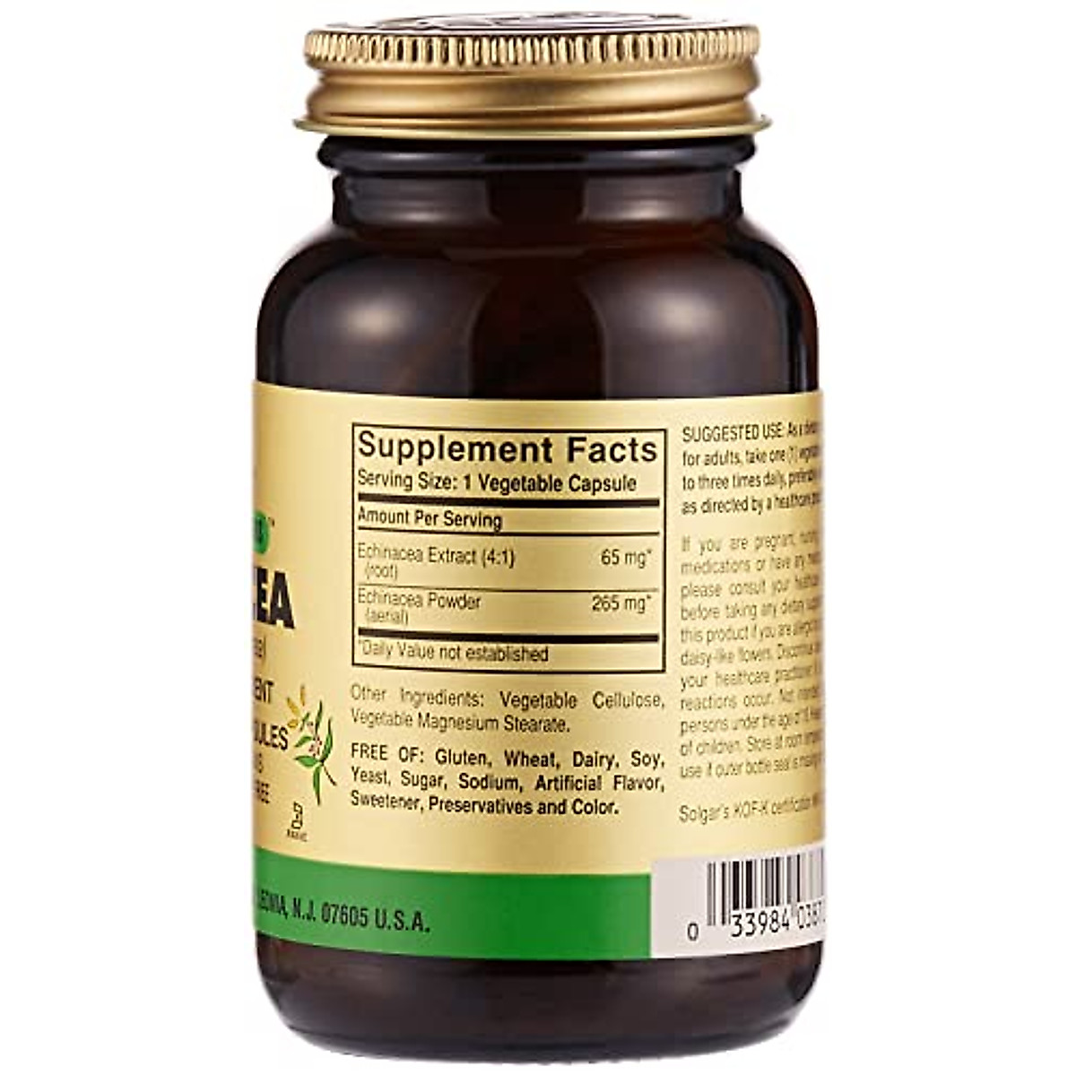 Solgar Echinacea, 100 Vegetable Capsules - Immune Support - Full Potency (FP) - Non-GMO, Gluten Free, Dairy Free, Kosher - 100 Servings