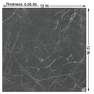 WESTICK Grey Black Marble Peel and Stick Floor Tile Vinyl Flooring Peel and Stick Bathroom Floor Tiles Waterproof Non-Slip Flooring Tile Sticker for Kitchen Bedroom RV 5 PCS 12" x 12"