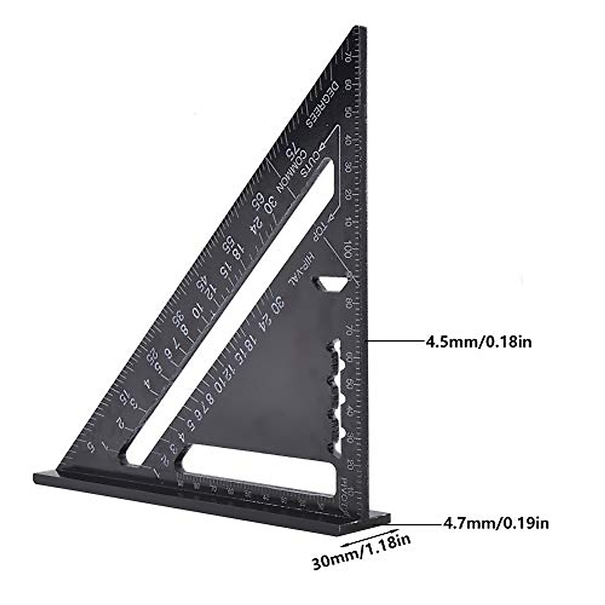 90 Degree Black Triangle Ruler Aluminum Alloy Angle Ruler Inch for Carpenter's Workshop Woodworking 7 Inch Square Layout Tool