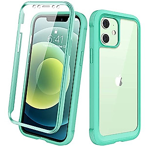Diaclara Designed for iPhone 12 Mini Case, Full Body Rugged Case with Built-in Touch Sensitive Anti-Scratch Screen Protector, Soft TPU Bumper Case for iPhone 12 Mini 5.4" (Green and Clear)