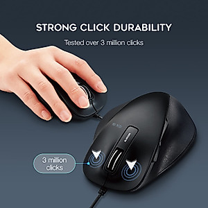 ELECOM USB Wired Mouse, Corded Mouse with Quiet, Silent Click, Ergonomic Design, 5 Button, for Windows and Mac, Large Size (M-XGL10UBSBK-US)