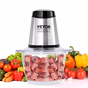 VEVOR Food Processor, Mini Electric Chopper 400W, 2 Speeds Electric Meat Grinder, Stainless Steel Meat Blender, for Baby Food, Meat, Onion, Vegetables, 5 Cup