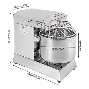 Surneis Commercial Stand Mixer Home Blender Spiral Stirring Bar Food Mixer 12QT 750W Stainless Steel Dual Rotating Dough Kneading Machine 2.6 Gallon Mixing Bucket for Bakery, Restaurant