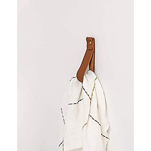 KEYAIIRA - Medium Nicotine Leather Wall Hook, wall hanging strap towel hook for wall leather loop strap for scarf storage boat paddle holder minimal towel bar rack storage