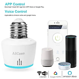 AICase Smart WiFi E27/E26 Light Socket, [2 Pack] Intelligent WLAN Home Remote Control Light Lamp Bulb Holder Compatible with Alexa and Google Home-White