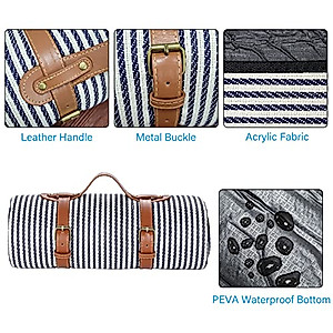 LIYUABU Picnic Blankets,Waterproof Stripe Picnic Mat 59'' x 79'',Portable Extra Large Beach Blanket,Outdoor Blanket Sandproof Insulated with Carry Handle,Perfect for Hiking/Outdoor/Camping/Beach/Park