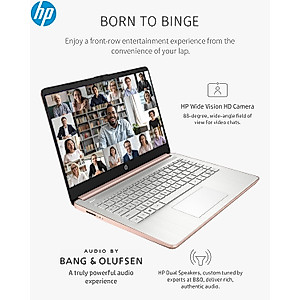 HP Newest Laptop Computer, 14” HD Light PC, Intel Quad-Core Celeron N4120, 8GB DDR4 RAM, 192GB Storage, 1-Year Office 365, Windows 11, Long Battery Life, Webcam, USB-C, Wi-Fi 5, HDMI, Rose Gold, PCM
