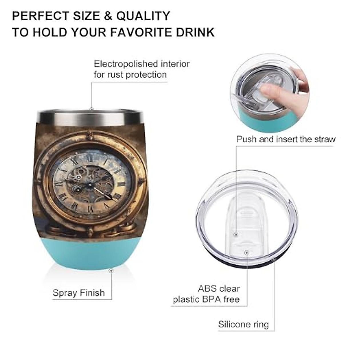 WYUSPGK 304 Stainless Steel Insulated Cup, Steampunk Clock Print Smooth Rim, Durable & Reusable - Perfect for Office, Home, And Travel