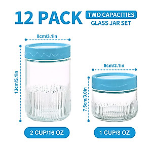 GULFLIN 12 Pack Glass Jars with Screw Lids for Overnight Oats Snacks Candle Canning Spice Wide Mouth Leak-proof Storage Containers Airtight - Reusable Stackable Kitchen Canisters Set