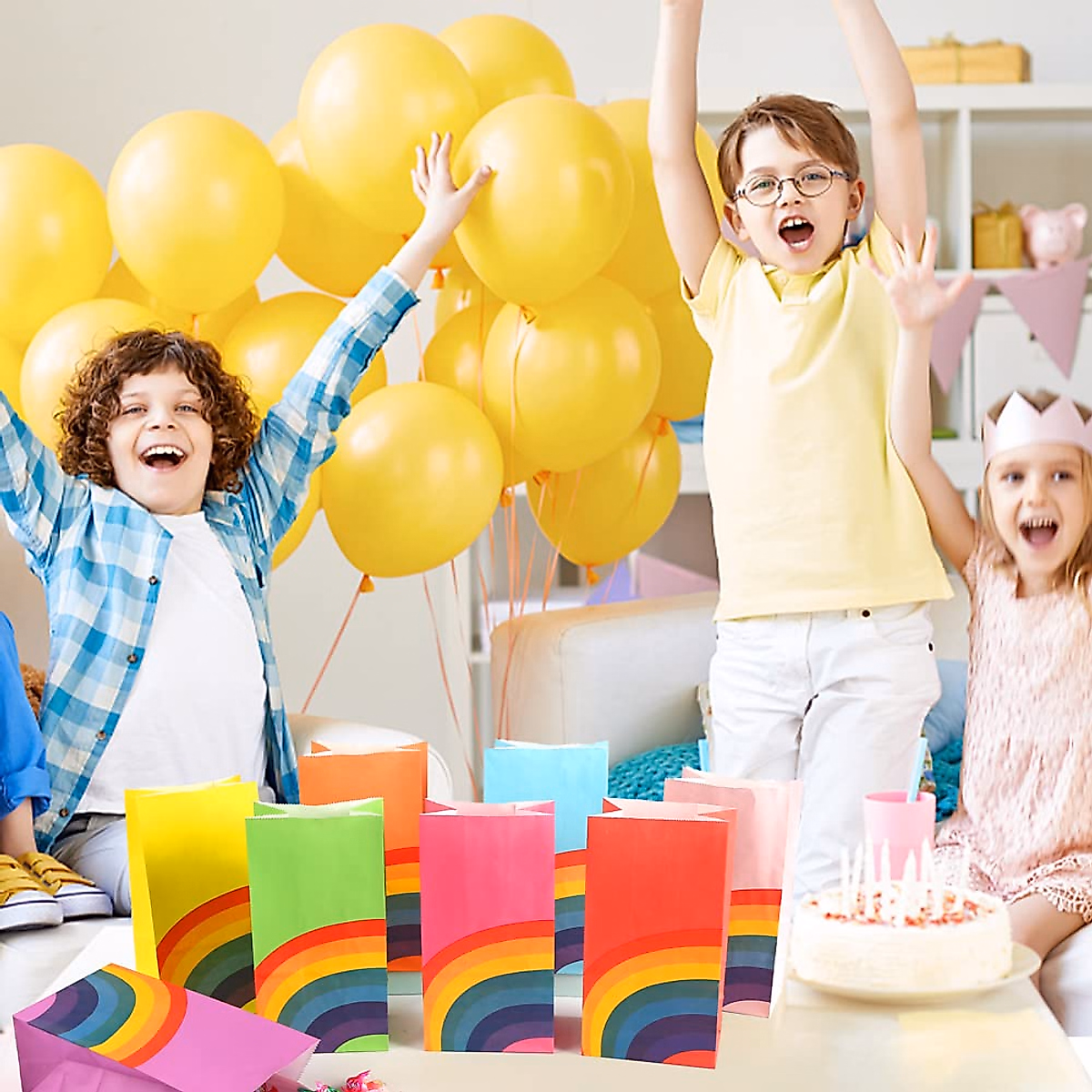 TOXOY 48 PCS Rainbow Gift Bags, Party Favor Bags Small Gift Bags Paper Candy Bags for Birthday Party