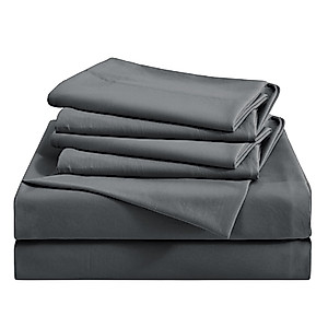 JOLLYVOGUE 6PC King Size Sheet Set, Dark Grey Bed Sheets for Bedroom with Deep Pocket, Cooling 6-Piece Bed Sheet Set with 1 Flat Sheet, 1 Fitted Sheet & 4 Pillowcases