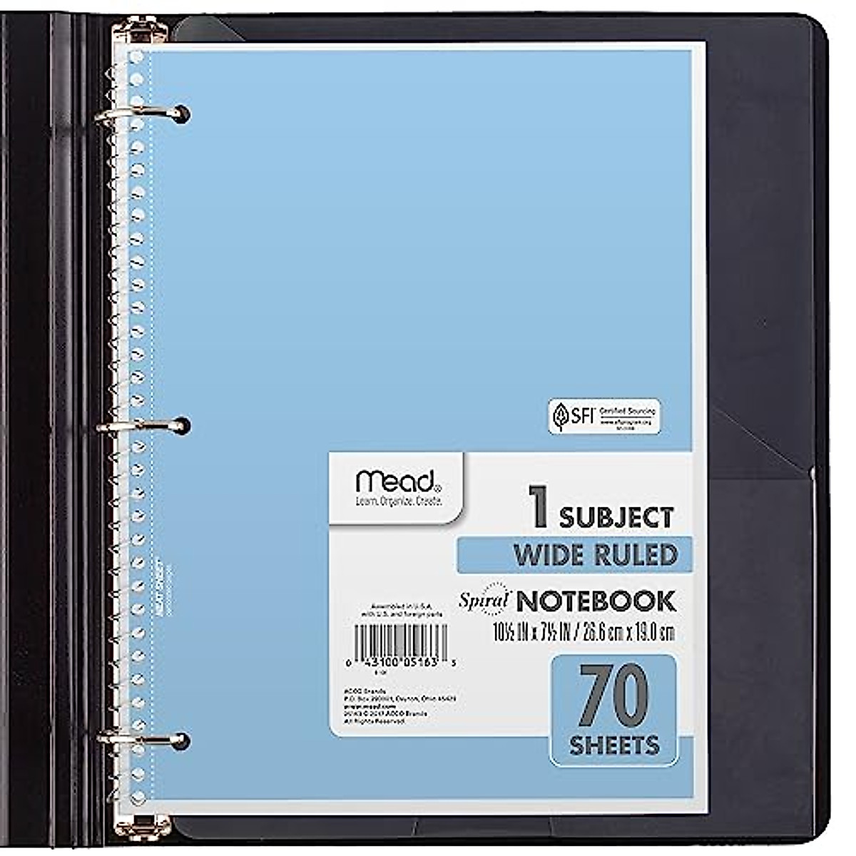 Mead Spiral Notebooks, 6 Pack, 1-Subject, Wide Ruled Paper, 8" x 10-1/2", 70 Sheets, Color Will Vary (930050-ECM)