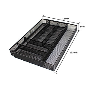 JANE EYRE Sturdy Utensil Drawer Organizer, Cutlery Tray, Silverware/Flatware Storage Divider for Kitchen, Mesh Designing with Non-slip Rubber Feet (Black)