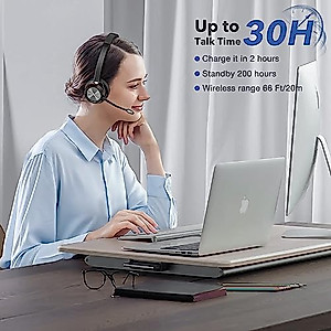 Yexatel Bluetooth Wireless Headset with Microphone for PC - On-Ear Headphones for Work, Computer Headset for Microsoft Teams, Integrated Busy Light & Mic Mute, 30H Talk Time (Y891BT Black)