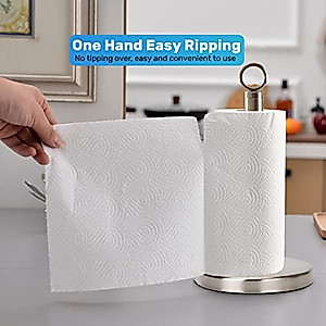 Paper Towel Holder Countertop, Surdy Weighted Base Paper Towel Holder Stand for Kitchen Bathroom with One-Handed Operation (Brushed Nickel)