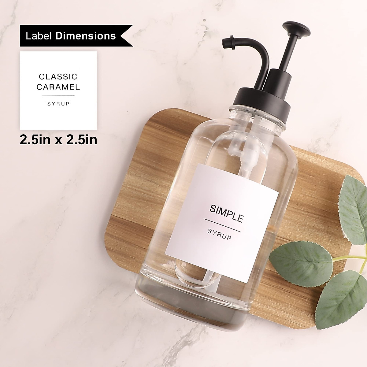 Glass Coffee Syrup Dispenser for Coffee Bar Accessories with 84 Labels (Set of 2), Syrup Pump Bottle for Coffee Bar , 16.9 oz, Matte Black