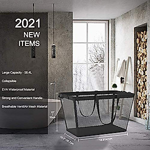 NPET Laundry Hamper Basket(Multi-Style), Protable Plastic Clothes Bag with EVA Waterproof & Breathable Mesh Material, Storage Bins for Laundry, Bathroom, Bedroom and Dormitory(Square, Black)