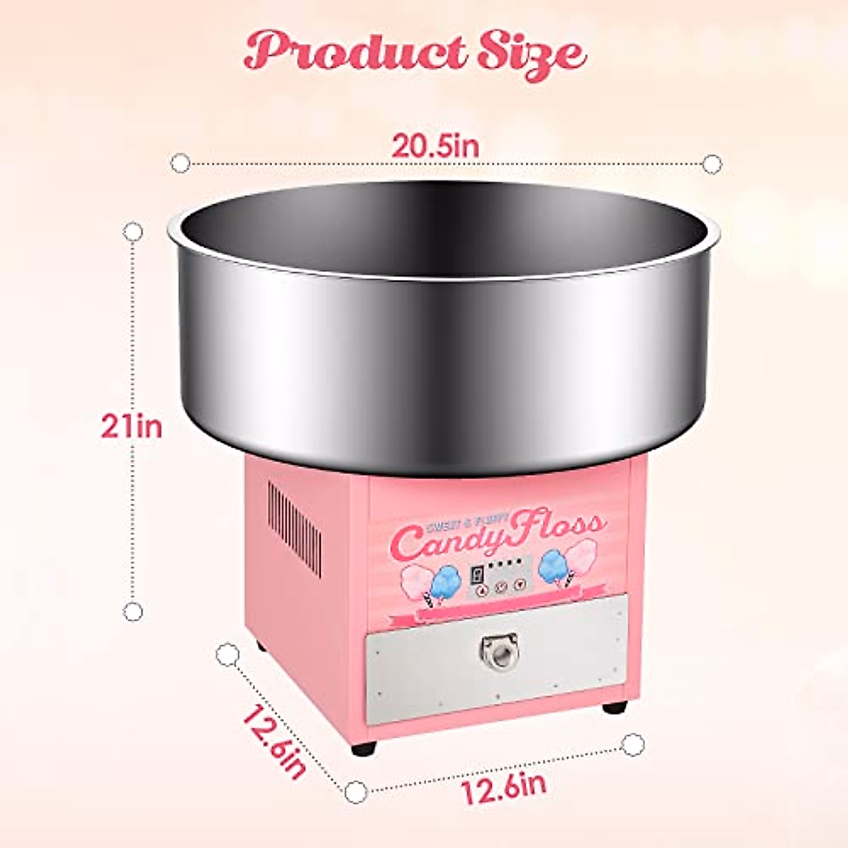 Commercial Cotton Candy Machine, Tabletop Electric Cotton Candy Maker for Birthday, School Function, or Social Events-Pink