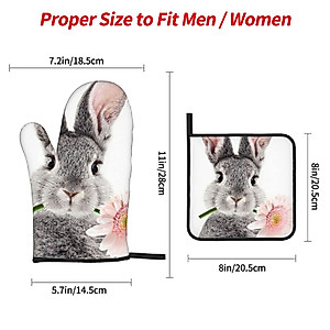 Oven Mitts and Pot Holders 4 Pack Cute Rabbit Heat-Resistant Oven Glove with Non-Slip, Oven Mitts for BBQ Baking Grilling Kitchen Home Gift Set