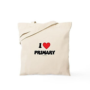CafePress I Love Primary LDS Clothing LDS T Shirts Tote Natural Canvas Tote Bag, Reusable Shopping Bag