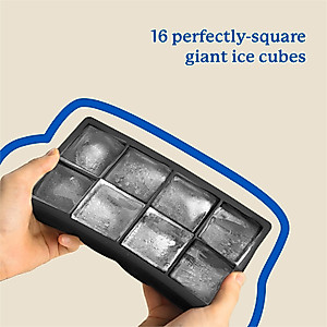 Samuelworld Large Silicone Ice Cube Tray Molds, 2-Pack, Big 2 Inch Cubes - BPA Free, Flexible, 8 Cavity Easy Release Slow Melting Ice for Whiskey, Cocktails, Gifts - Black (With Lids)
