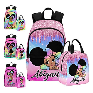 InterestPrint Custom Girls Backpack with Lunch Box, Customized Multiple Bookbag Lunch Bag Set with Name Personalized Shoulder Bag Casual Daypack for Daughter Niece