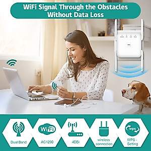 AILIYZ WiFi Extender, WiFi Booster to Extend Range of WiFi Internet Connection, Indoor and Outdoor Repeater Signal Booster, Up to 1200Mbps Speed Dual Band 2.4G/5G WiFi Repeater (White)