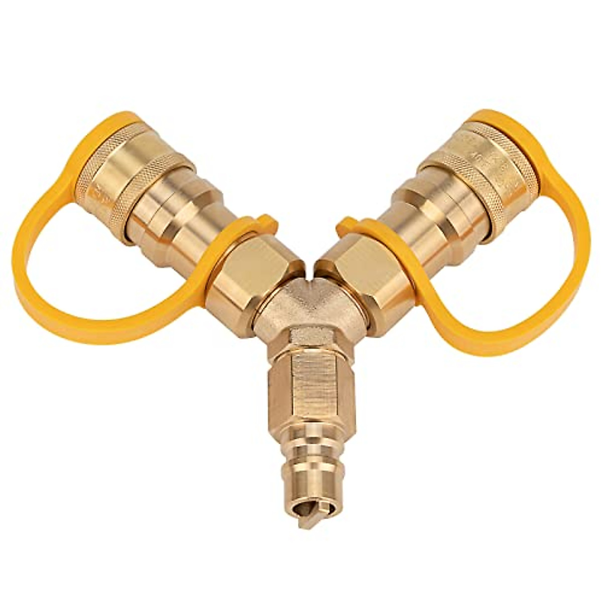 Qagea 3/8" Y Splitter, Low Pressure Propane Natural Gas Quick Connect/Disconnect Separator Fit for Weber Gas Grill, Pizza Oven, RV, Generator, Patio Heater/Fire Pit