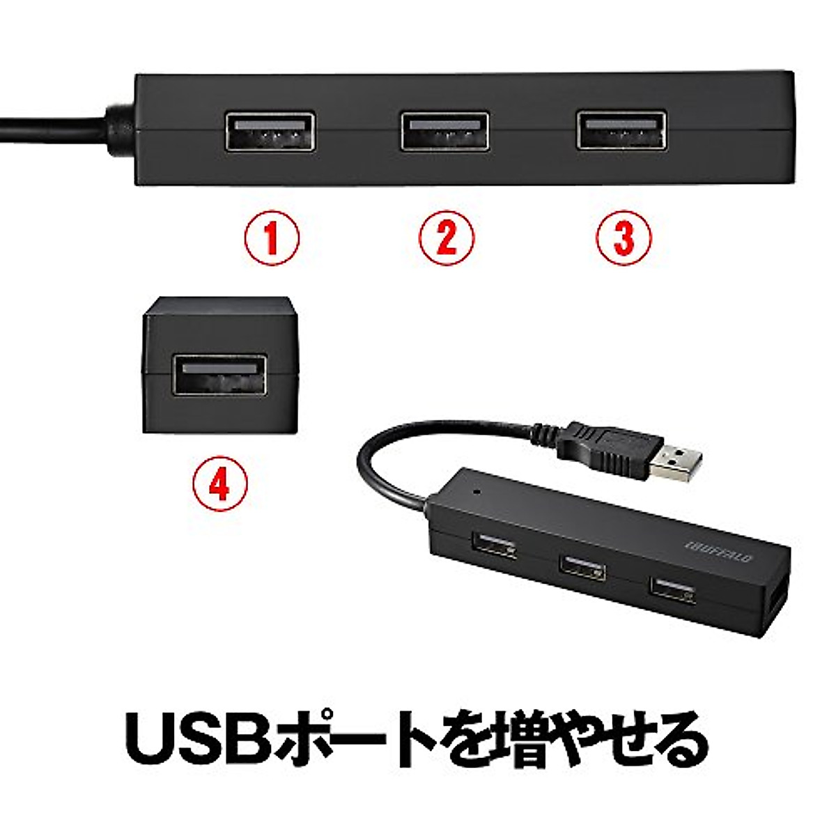 Buffalo Buffalo USB Hub USB 2.0 Bus Power 4-Port Black BSH4U25BK [Windows/Mac Compatible]