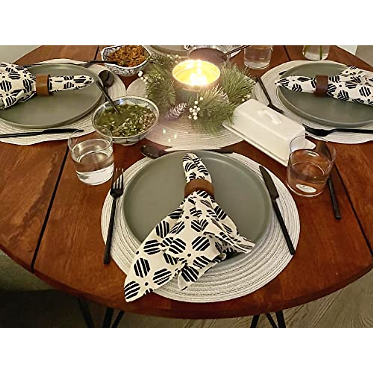 Taran Geometric Beige Print Cotton Dinner Napkins Set of 12 | 18x18 Inches | 100% Natural, Reusable Linens for Dinner, Events, Weddings