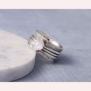 STROLLGIRL Sterling silver Simple spinner ring Fidget band ring spinning meditation anxiety ring (moonstone, 9)