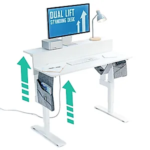 Roam & Remain Dual Lift Adjustable Height Standing Desk — Adjust Both Monitor and Desk Height, Dual Electric Motors 48 x 24 (White)