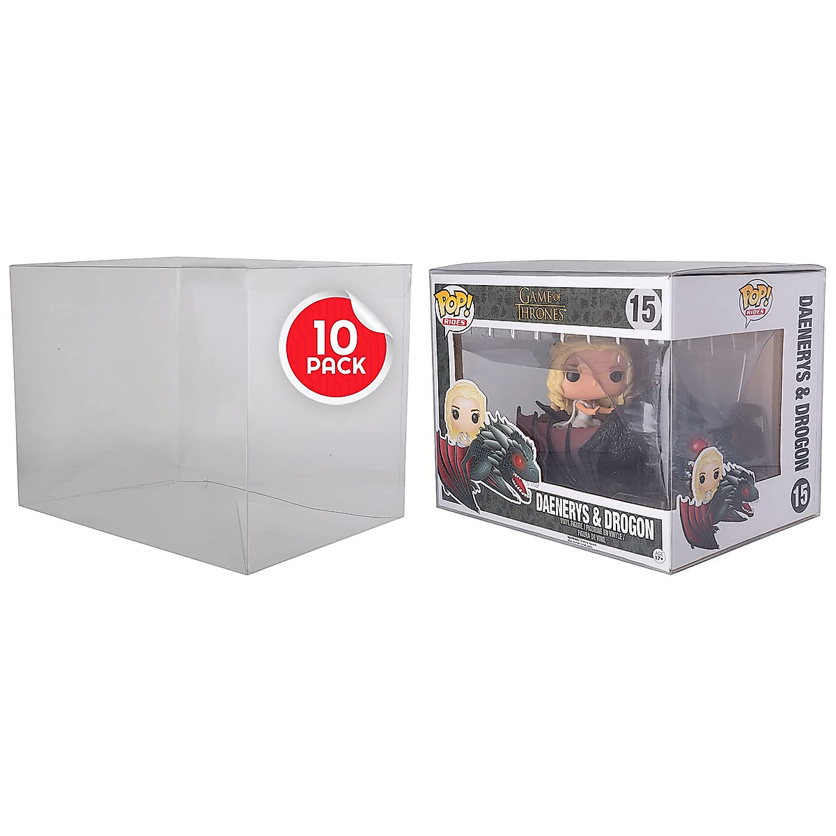 EVORETRO Display Case Protector for Funko Pop Rides Like Daenerys & Drogon (Pop + Vehicle Protectors) Clear Plastic | Acid-Free Case | Scratch Resistant Boxes for 10 Pack (24.5 x 18 x 18.9 cm)