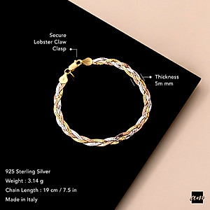 Amberta Women's 925 Sterling Silver Braided Herringbone Chain Bracelet (Length 7.5 inch): Multicoloured