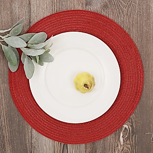 SHACOS Round Braided Placemats Set of 8 Washable 15 inch Round Table Mats Non Slip Woven Place Mats for Dining Table (Red, 8)