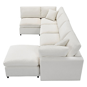 WILLIAMSPACE 130" Sectional Sofa Couch for Living Room, Modern Extra Large Modular 6 Seater Cloud Sofa, Contemporary Upholstered Convertible U Shaped Sleeper Sofa with Pillow, Chenille, Beige