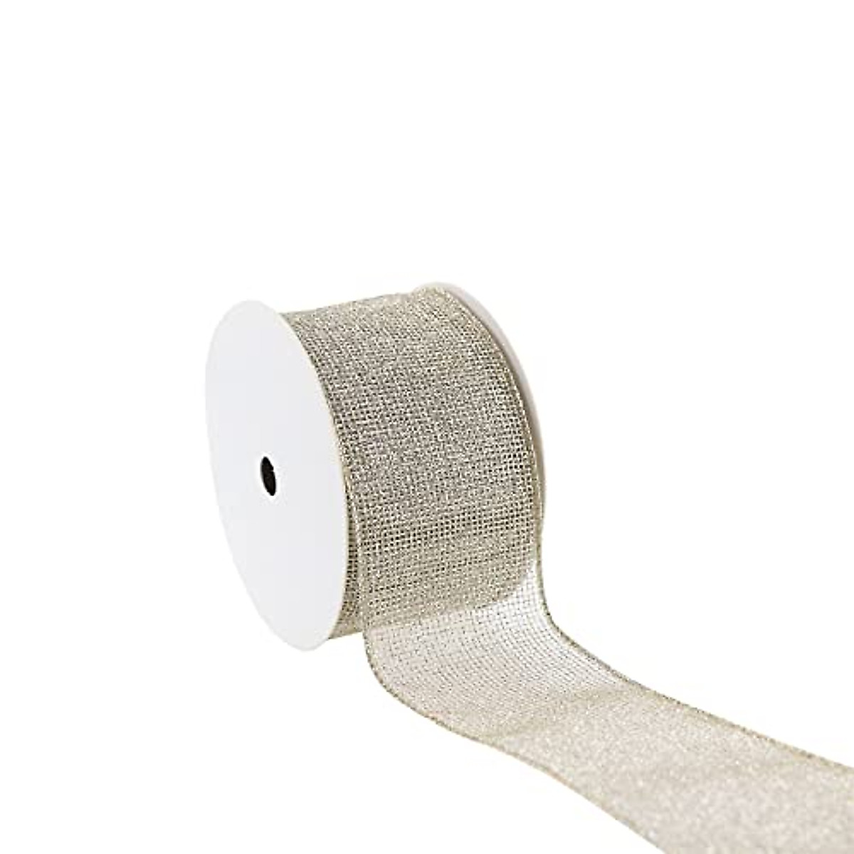 DINDOSAL Champagne Gold Wired Ribbon Champagne Mesh Ribbon Metallic Glitter Wired Ribbon for Crafts, Topper Bows, Wreaths, Gift Wrapping, Home Decor, 2.5" x 10 Yards x 1 Roll