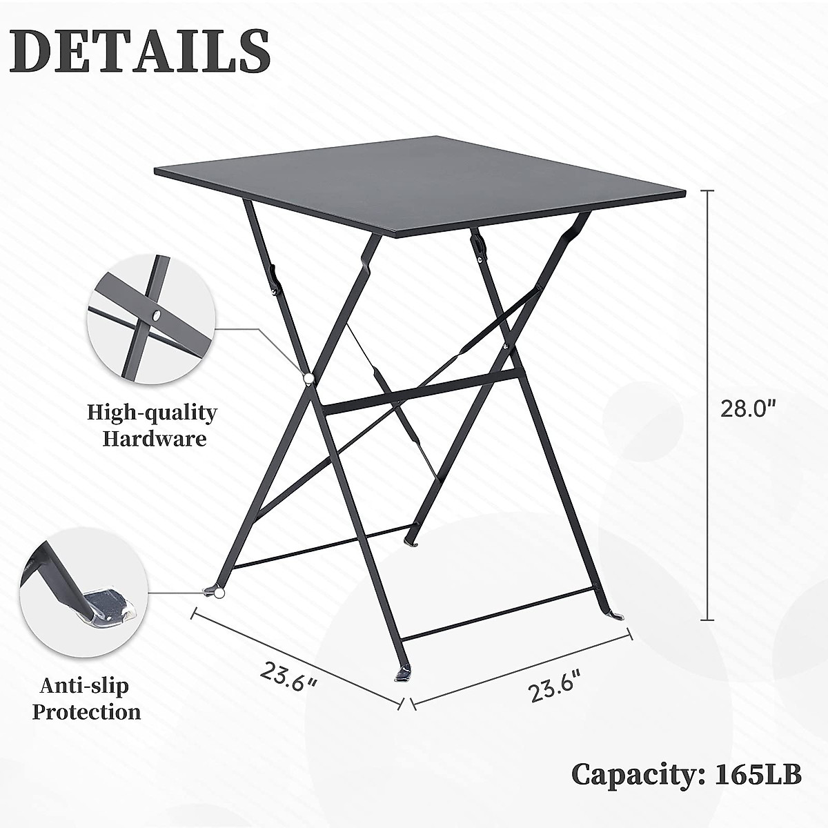 SUMETURE Patio Bistro Set (3Pcs, Grey) - Folding Outdoor Furniture, Modern Furniture with Anti-Skid Pads, Space-Saver for Patio, Yard, Garden, Indoor Use
