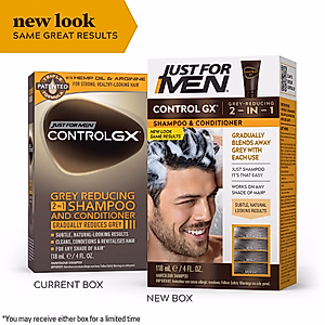 Just For Men Control GX Grey Reducing 2-in-1 Shampoo and Conditioner, Gradual Hair Color for Stronger and Healthier Hair, 4 Fl Oz - Pack of 1 (Packaging May Vary)