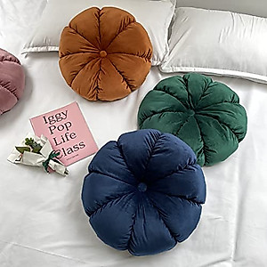 XSlive Round Velvet Throw Pillow Soft Velvet Pumkin Pleated Decorative Seat Cushion Floor Pillow for Bedroom Living Room Couch Chair (Dark Green, Diameter 16")