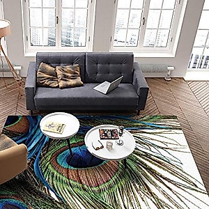 Area Rug for Bedroom Living Room- Elegant Peacock Feather Abstract 3D Painting Art Contemporary Floor Carpet Comfy Runner Rug Nursery Playmats Home Decor Mat, 5'x8'