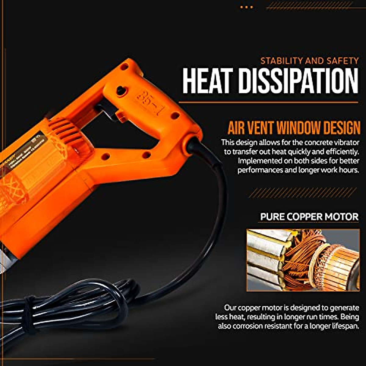 SuperHandy Concrete Vibrating Power Tool, 13k VPM, 4.9 Ft Flex Hose Immersion Shaft, Cement Vibrarator, Electric Corded Handheld, 110VAC 1HP Motor - Remove Air Bubble, Level & Mix Concrete