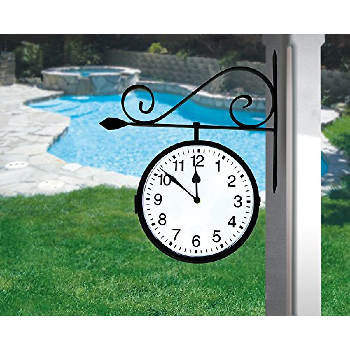 Poolmaster 52608 Dual Sided Hanging Indoor Clock or Outdoor Clock, Black