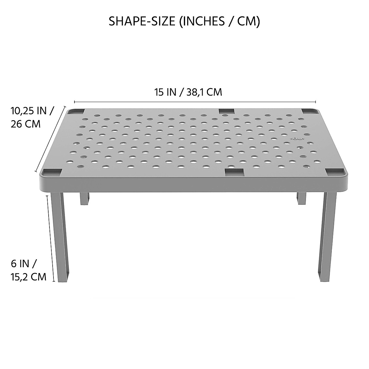 Level Collection Stackable, Kitchen Cabinet and Pantry Organizer, Modular Shelves- Set of 4 Shapes (Gray)