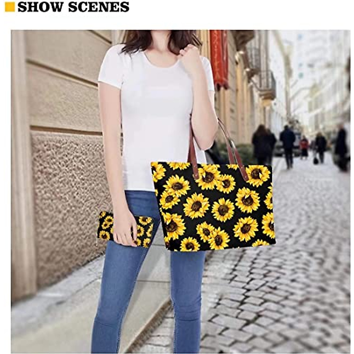 Allinterest Cute Penguin Printed Women 2pcs Handbag Set Satchel Bag PU Leather Wallet Large Top Handle Tote Bag