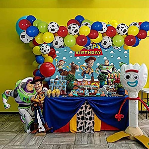 Cartoon Birthday Photography Backdrop Blue Sky White Clouds Birthday Cake Table Decoration Backdrop Kids Cartoon Story Theme Party Backdrop Baby Shower Decoration Supplies 5x3ft, Multicolor, 1.5X0.9M