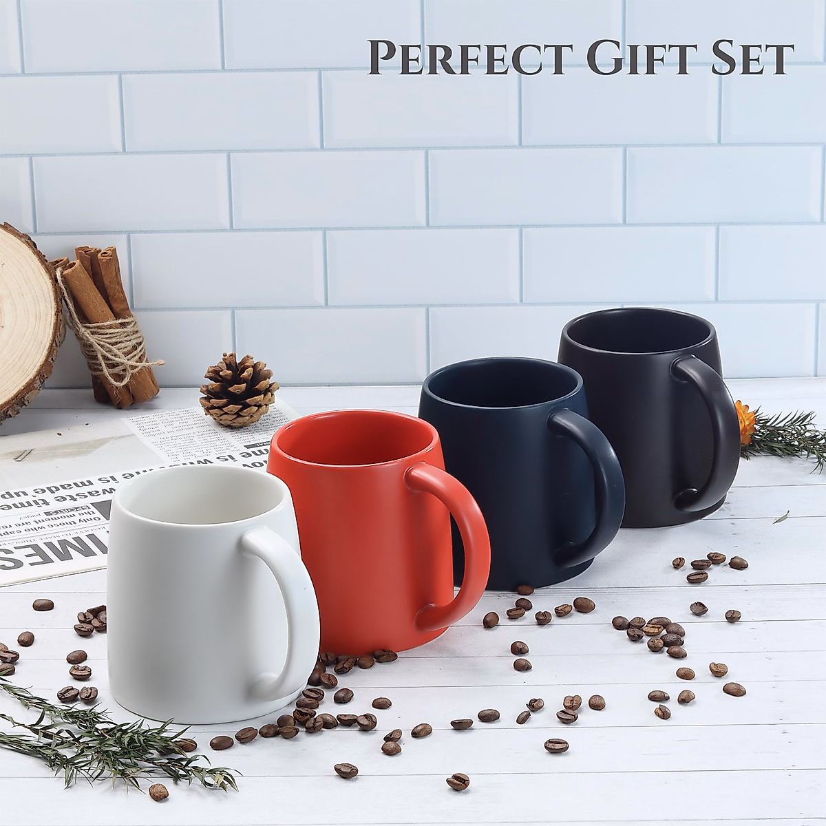 LINVIA Classic Mug, 16 oz Large Coffee Mug with Handle, Ceramic Porcelain Tea Cup, Smooth Matte (Sliding Lid, Black)