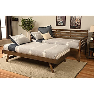 Kodiak Furniture Boho Wood Daybed with Pop Up Trundle in Walnut Brown Finish